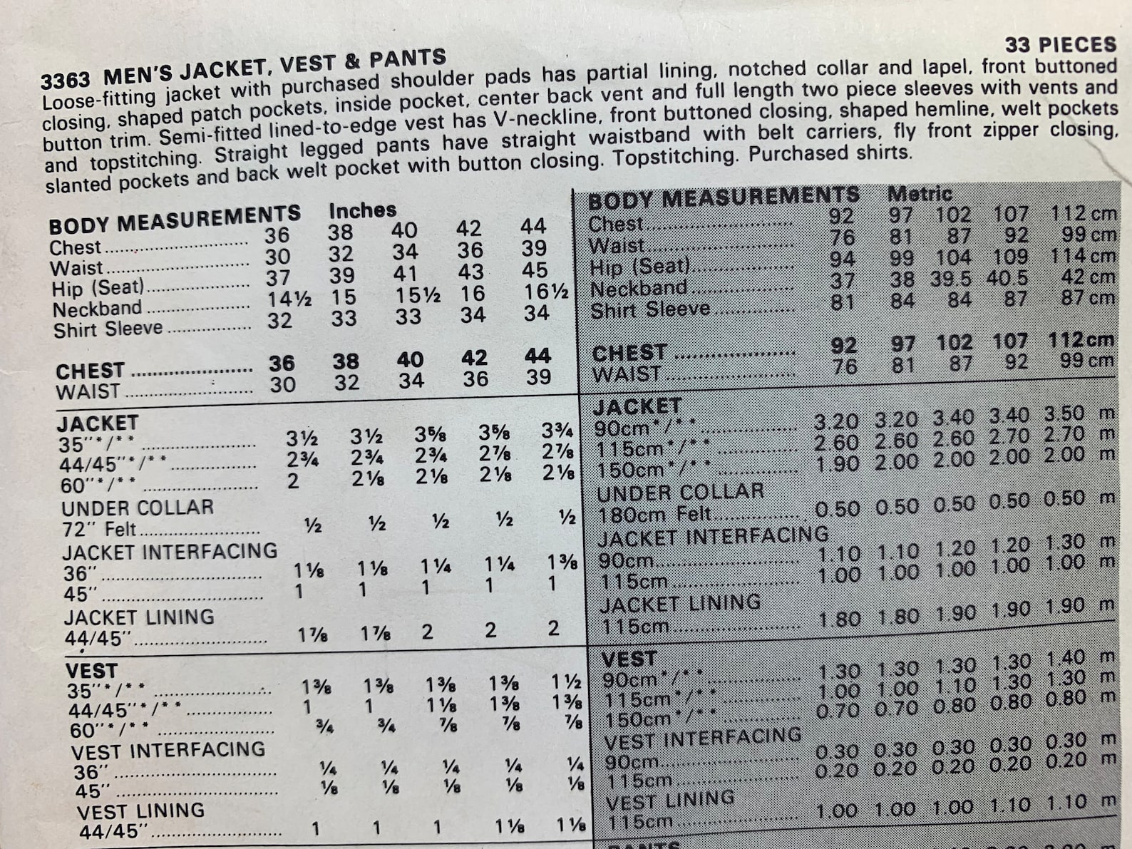 Butterick 3363 1980s Mens Suit Jacket Vest and Pants Slacks Sewing ...