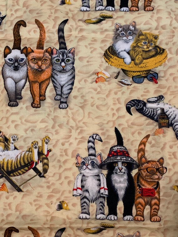 Vintage Cat Print Fabric