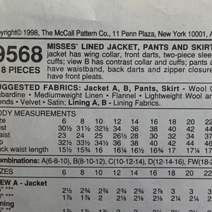 Vintage Mccall’s 9568 Sewing Pattern Lined Jacket Pleated Pants and ...
