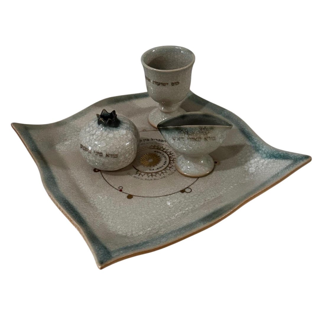 Havdalah Set Handmade Signed Pottery With Blessings Besamim Wine Goblet ...