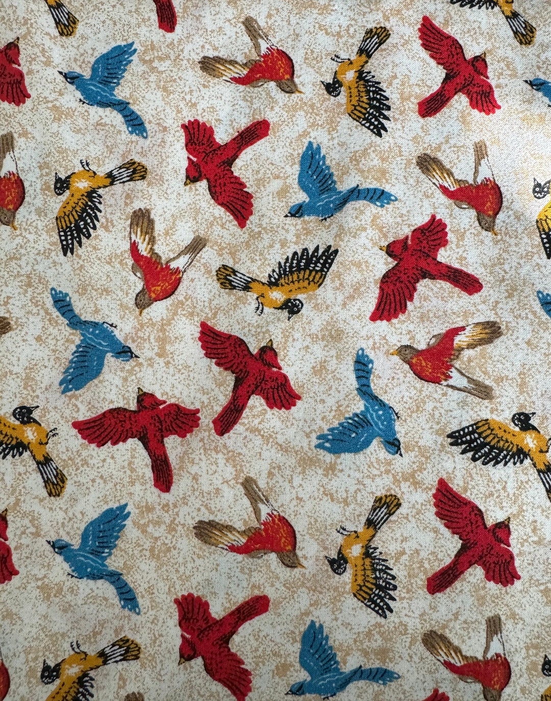 Colorful Bird Fabric Cotton Blue Jays Cardinal Plus A Variety of Other ...