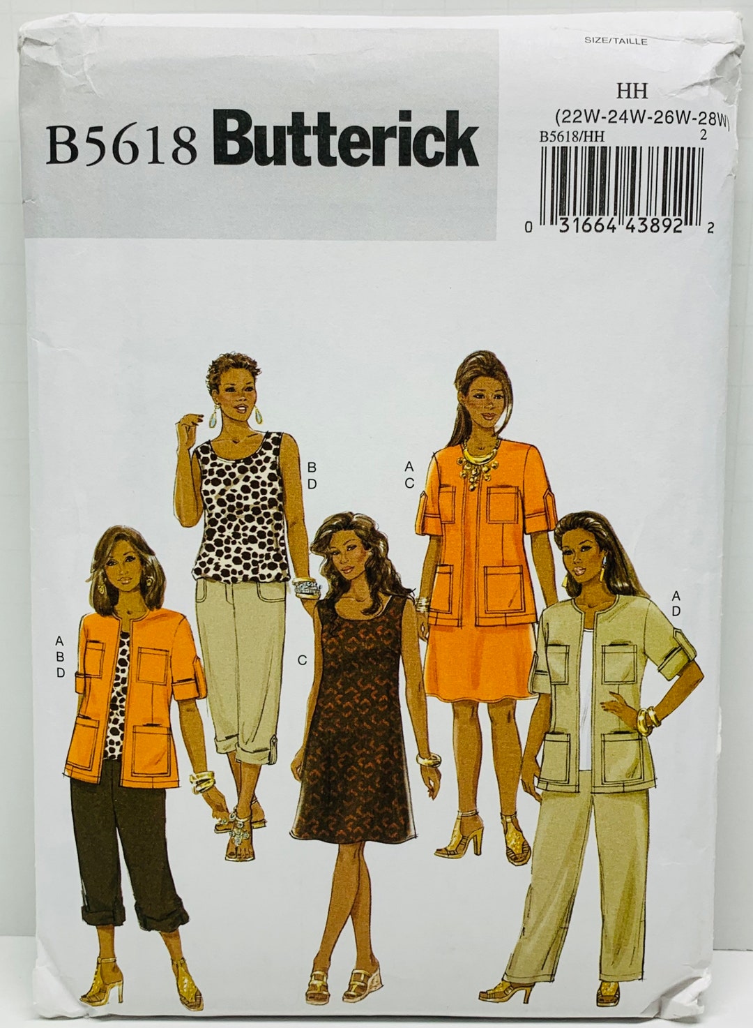 Butterick 5618 Misses Women’s Plus Size Jacket Top Dress and Pants in 2 ...
