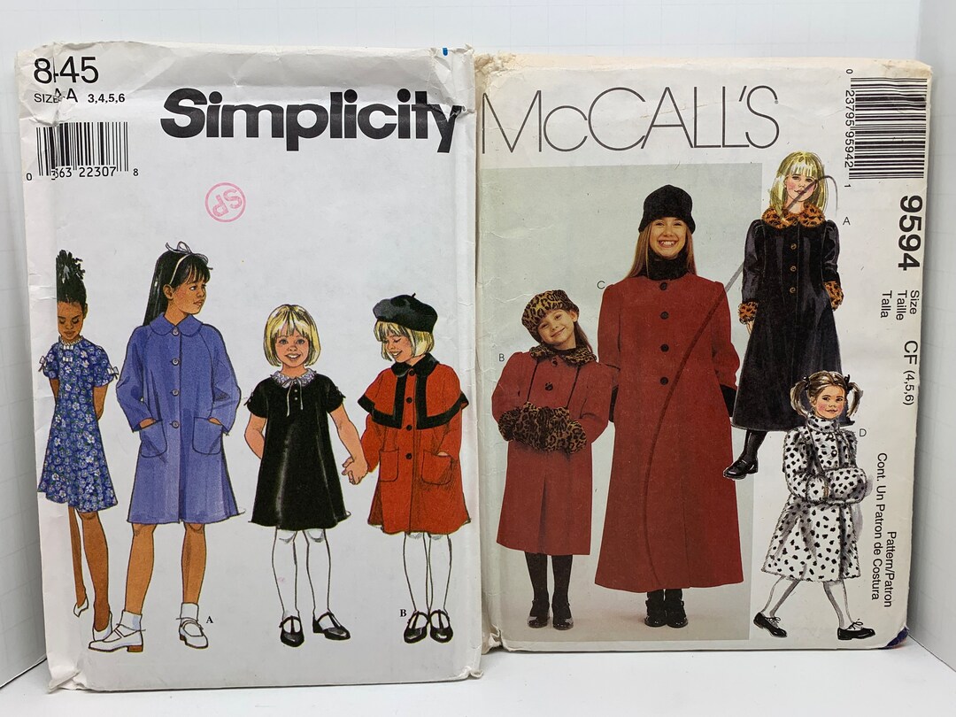 Girl’s Dress and Coat or Coats With Detachable Cape Sewing Pattern Simplicity 8455 or Mccall’s ...