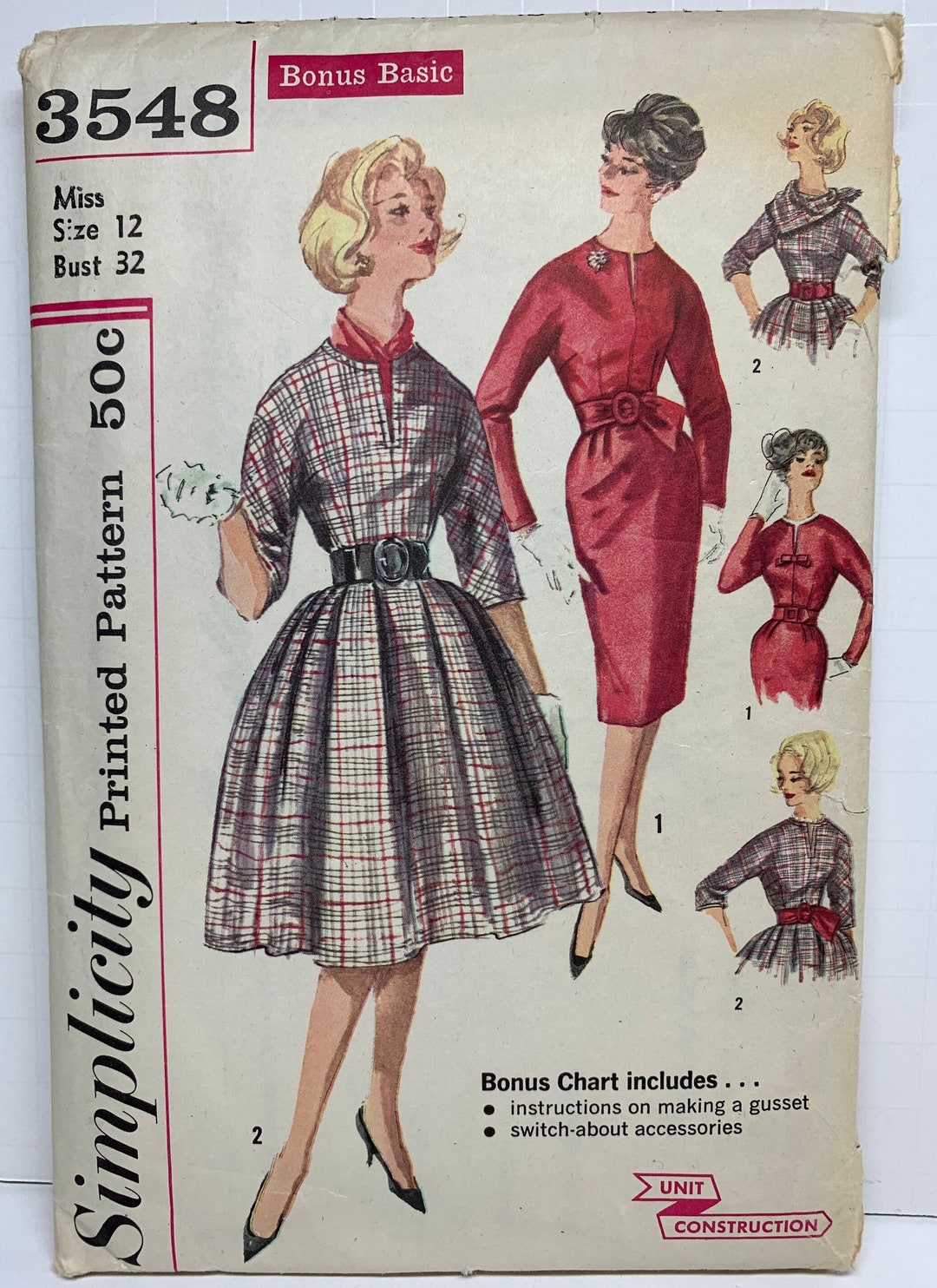 Vintage 1960s Simplicity 3548 Sewing Pattern Misses Women’s Dress 2 ...