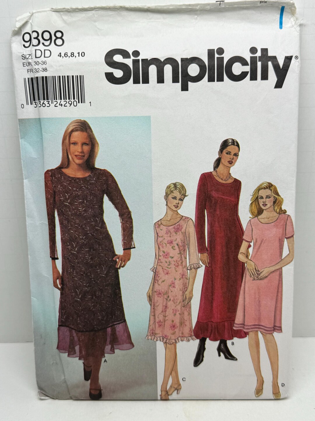 Simplicity 9398 Misses Dress With Flounce Hem Sewing Pattern Loose Fit ...