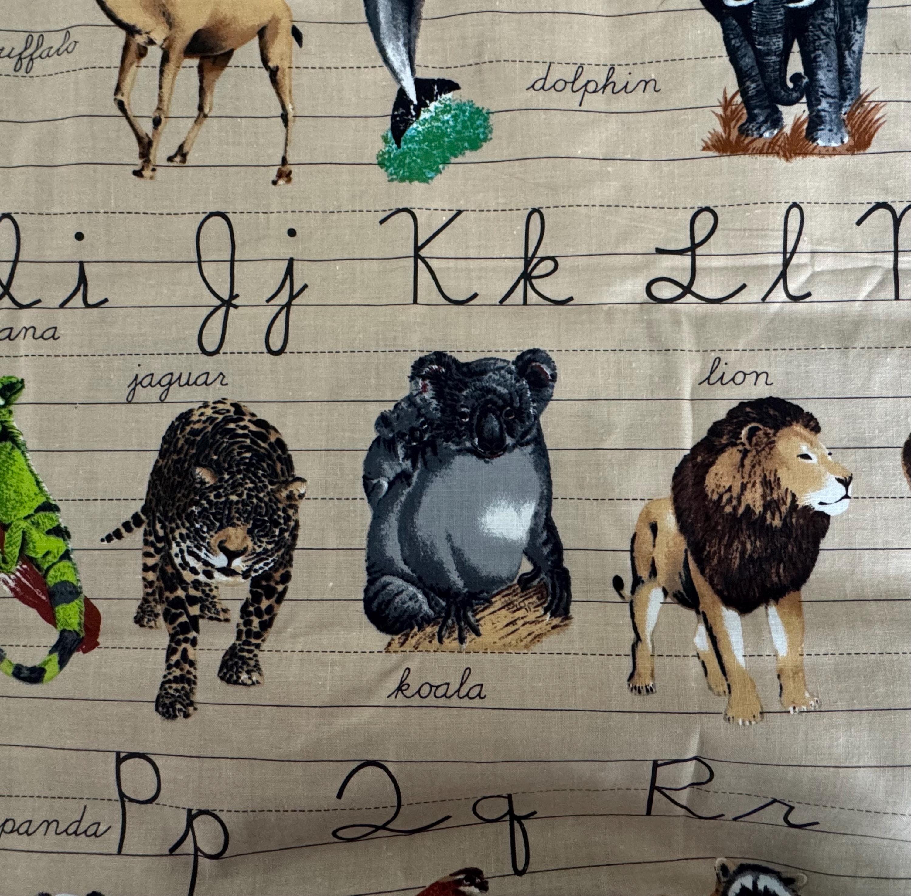 Animal Alphabet Cotton Fabric Shamash & Sons Elephant Giraffe Tiger ...