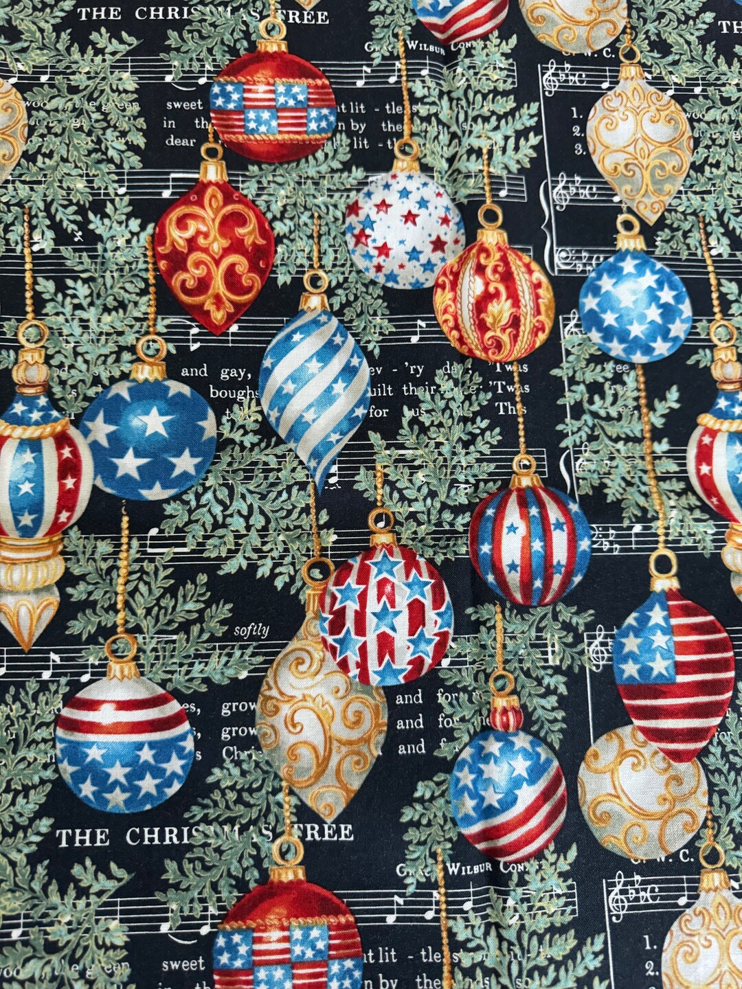 Patriotic Christmas Ornaments and Music Fabric Bright and so Soft ...