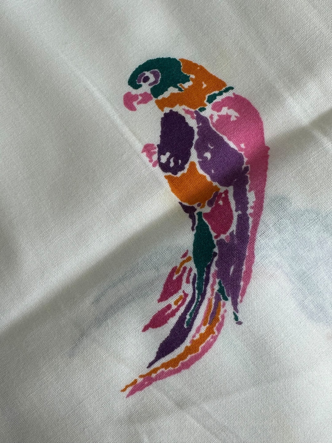 Vintage 80s Tropical Parrot Bird Fabric Semi Sheer Printempo Fabrics ...