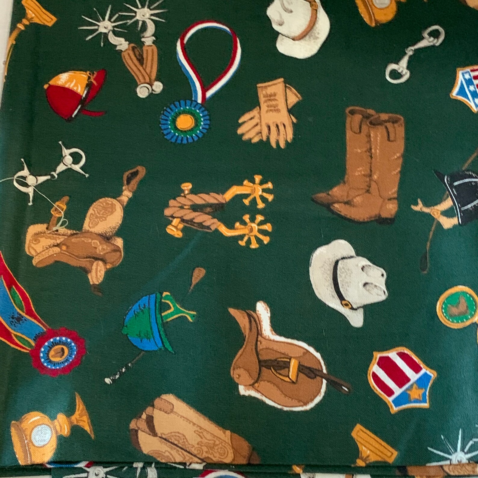 Cowboy Cotton Fabric Western Boots Saddles Spurs Hats 1 Yard Wild West ...