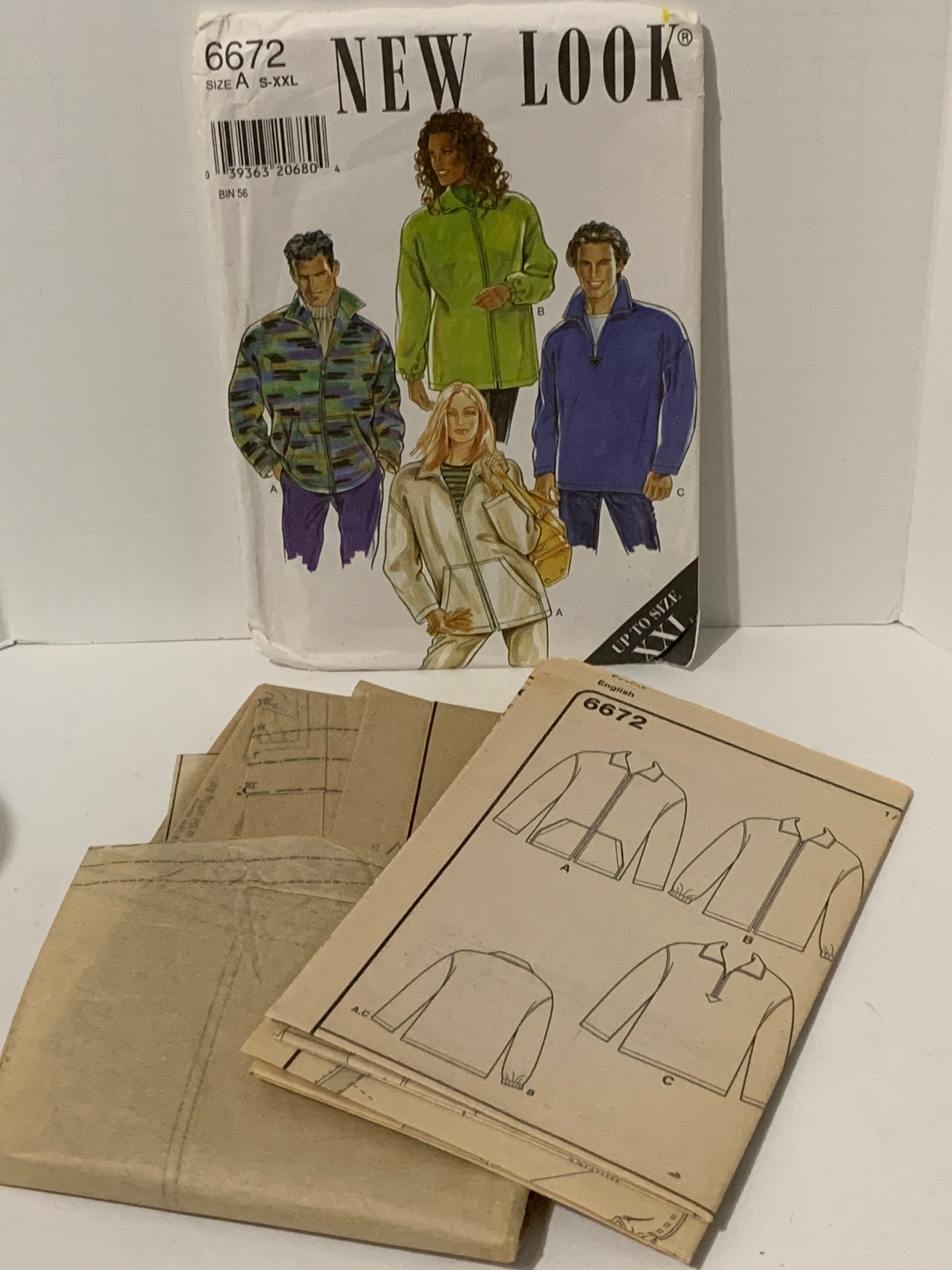 Vintage New Look 6672 Unisex Pullover or Zip Up Jacket Jacket | Etsy