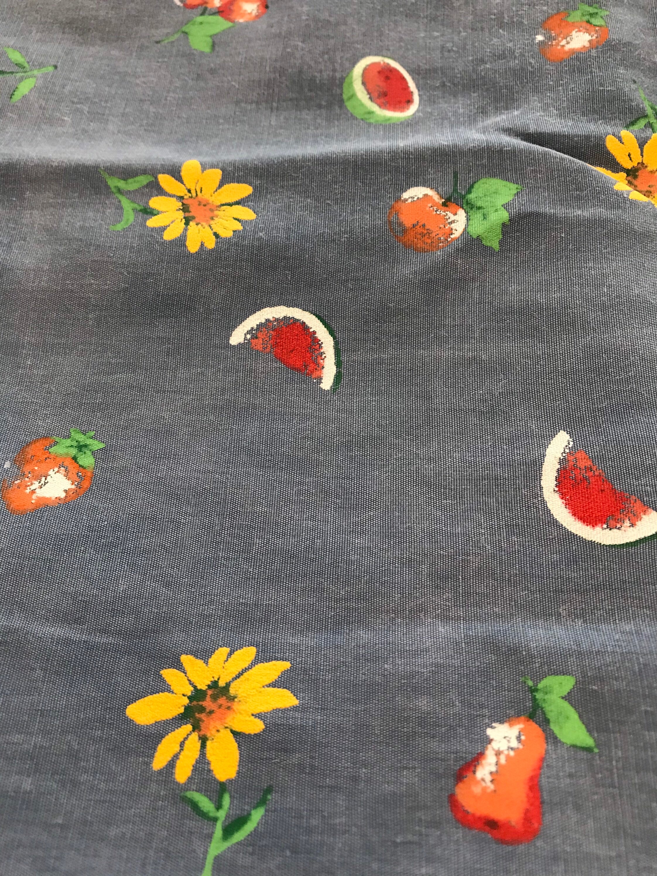Vintage Blue Fruit & Flowers Acetate Apparel Fabric Watermelon - Etsy
