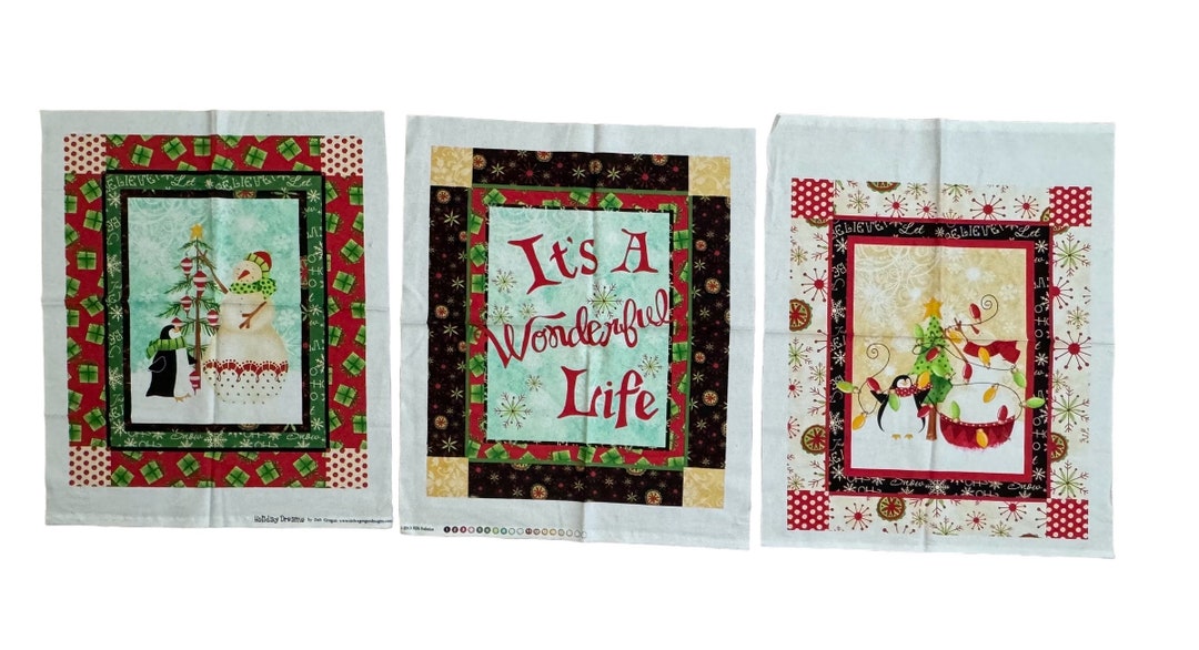 Whimsical Christmas Fabric Panel Cotton It’s a Wonderful Life Holiday ...
