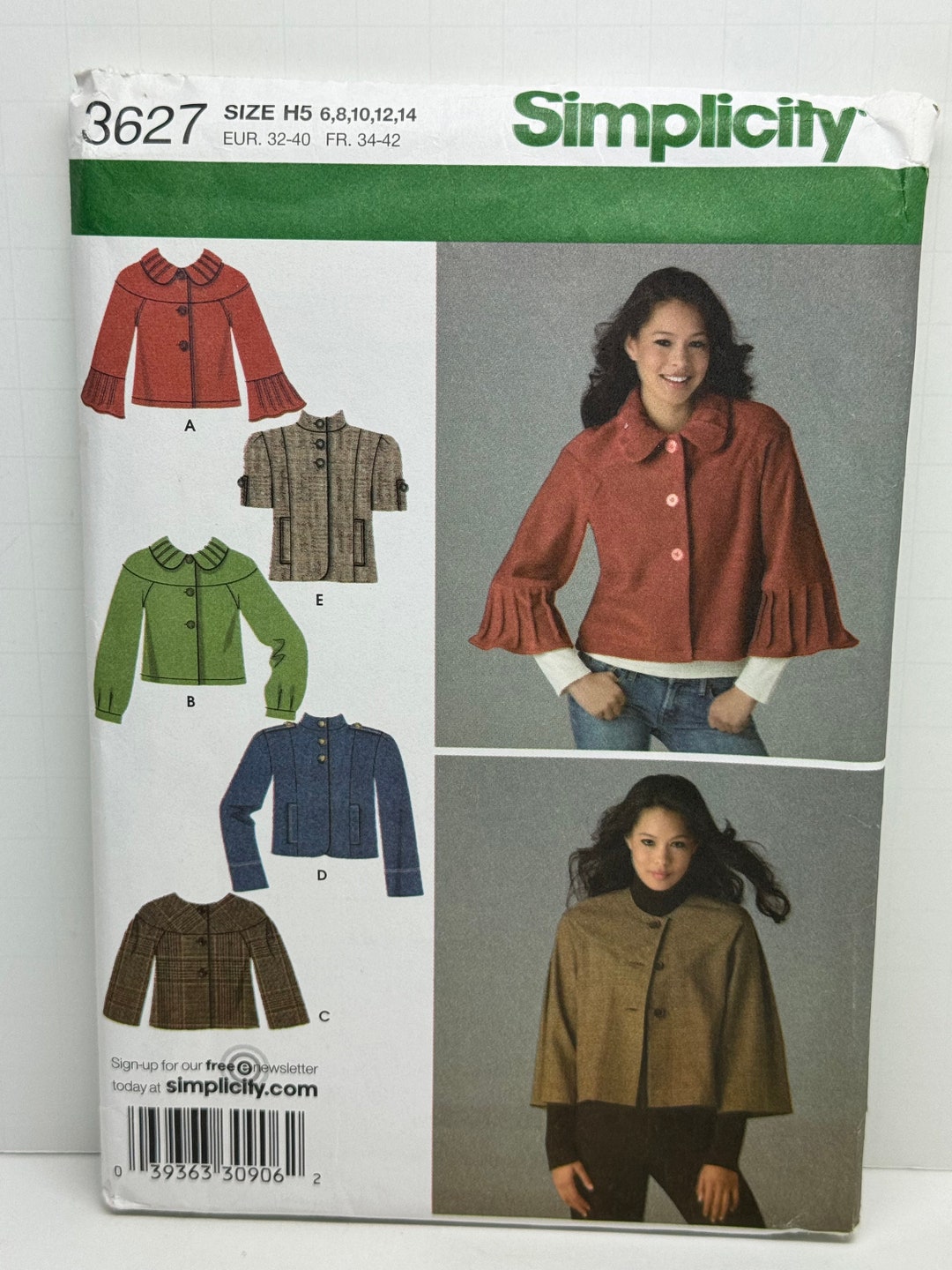 Simplicity 3627 Misses Cropped Jacket Shrug Short Cover up Sewing ...