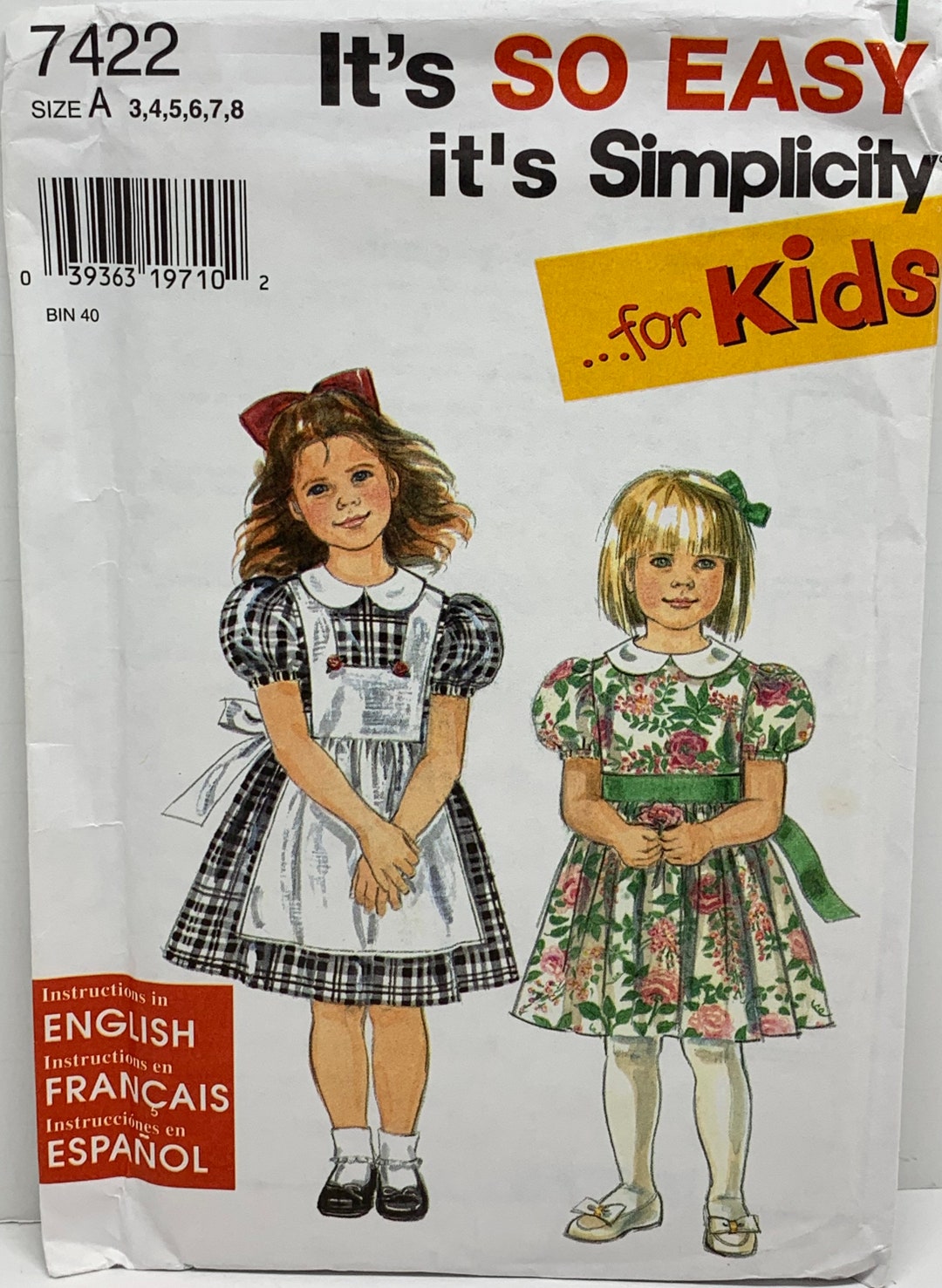 Simplicity 7422 Girl’s Cottagecore Dress and Pinafore Apron Sewing ...