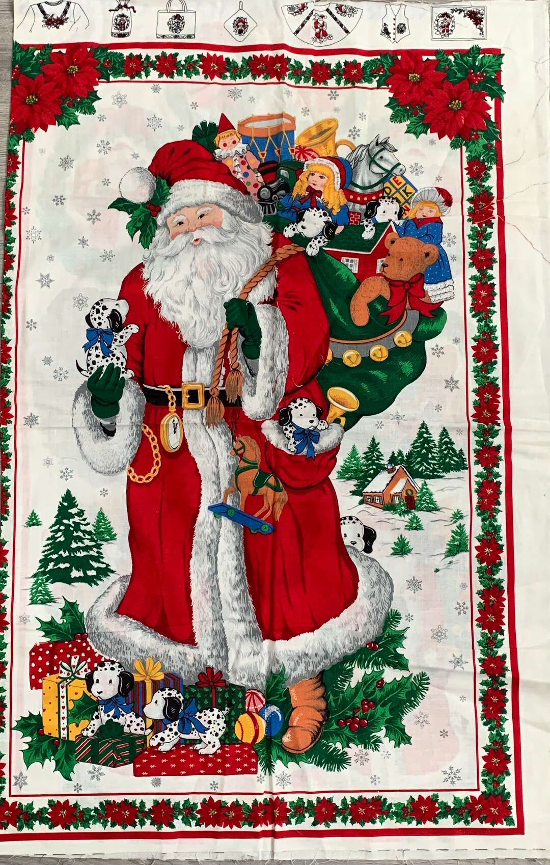 Cut and Sew Christmas Cotton Fabric Pillow Panels or Quilt Blocks Santa ...