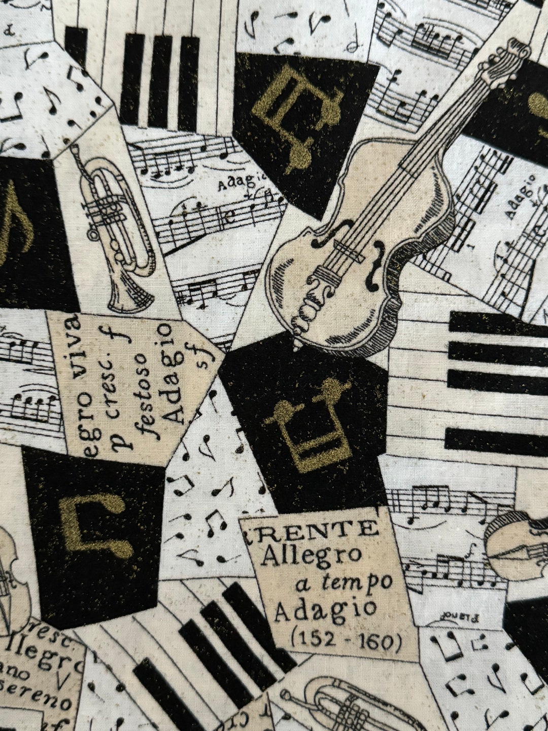 Piano Keys Musical Instruments Notes Sheet Music Cotton Fabric Music ...