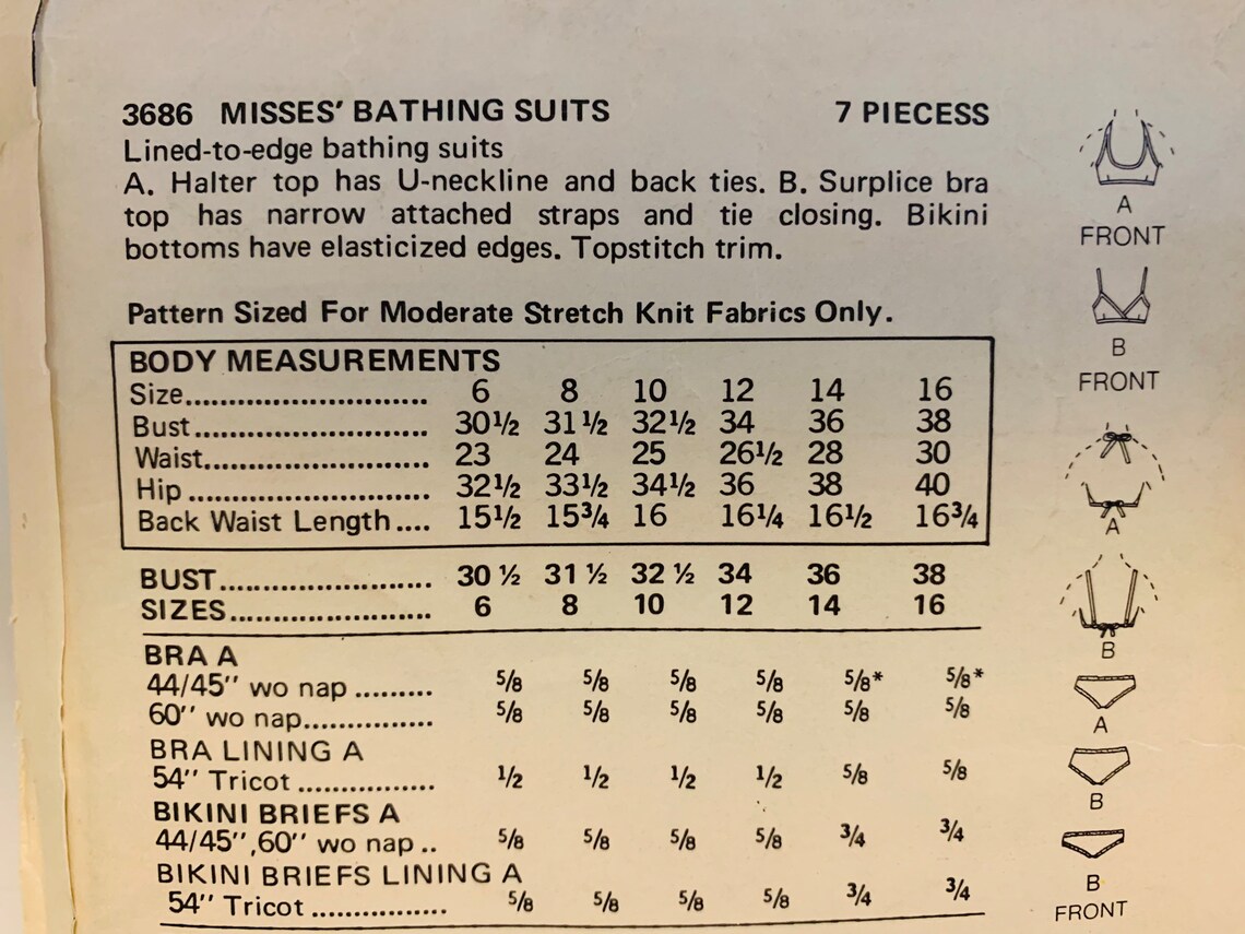 Vintage 1970s Bikini Bathing Suit Swimsuit Sewing Pattern - Etsy