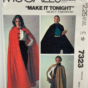 Easy to Sew Misses Cape in Three Lengths Sewing Pattern Mccall’s 7323 ...