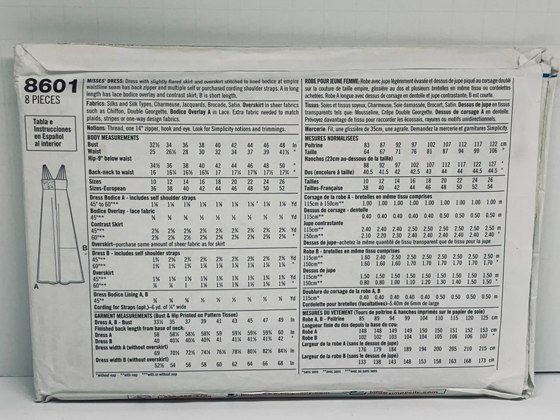 Simplicity 8601 Onyx Nite Misses Empire Waist Dress in Two - Etsy