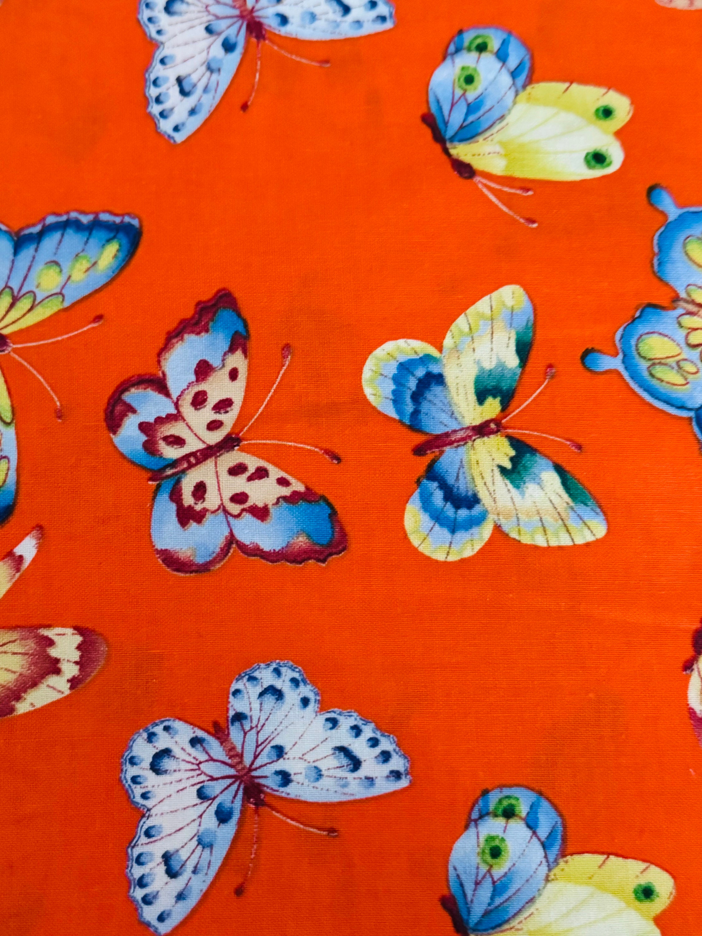 Butterfly Fabric Bright Orange or Yellow Cotton AGC LLC David Textiles ...