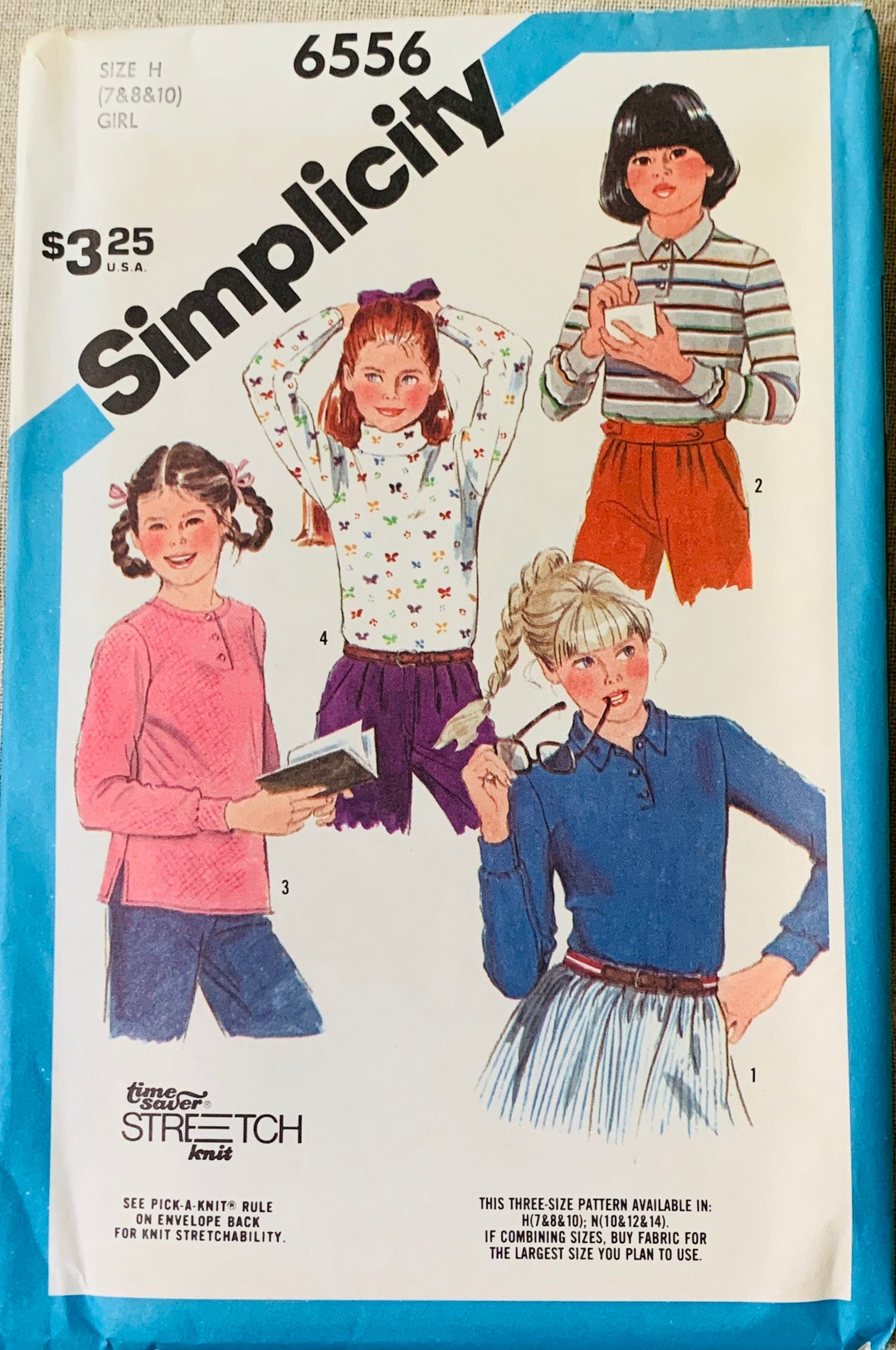 Vintage 80s Long Sleeve Knit Tops Shirts Sewing Pattern Simplicity 6556 ...