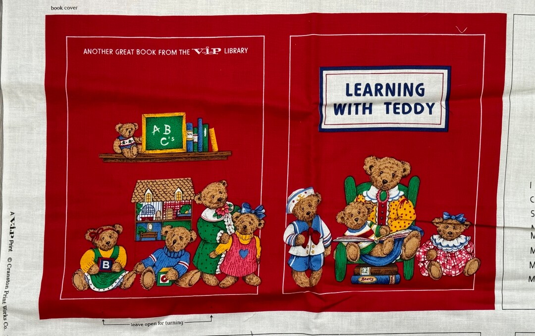 Learning With Teddy Bears Cloth Baby Book Fabric PANEL Easy to Sew Abcs ...