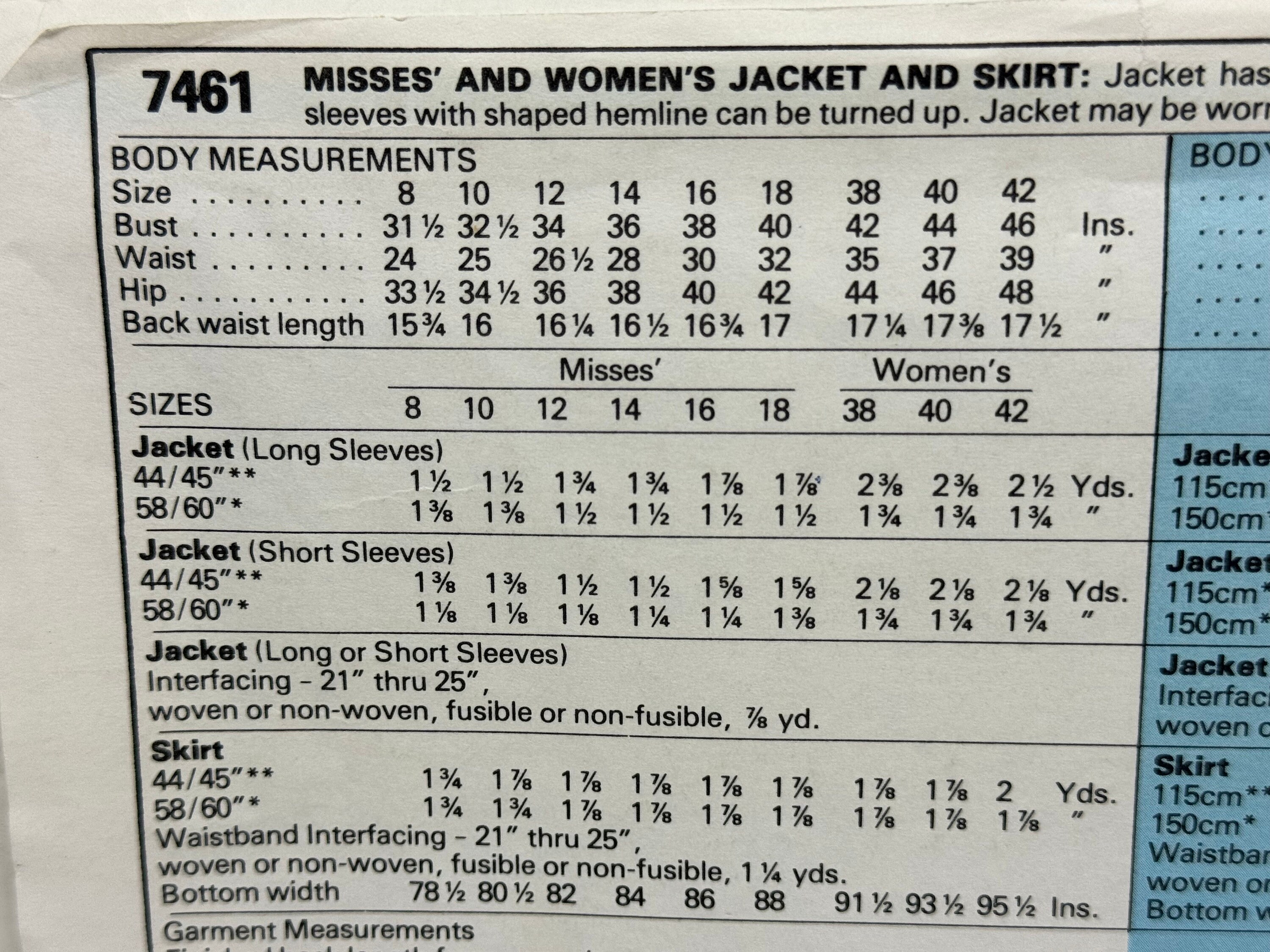 Mccall’s 7461 Misses Suit Jewel Neck Jacket and Flared Skirt Sewing ...