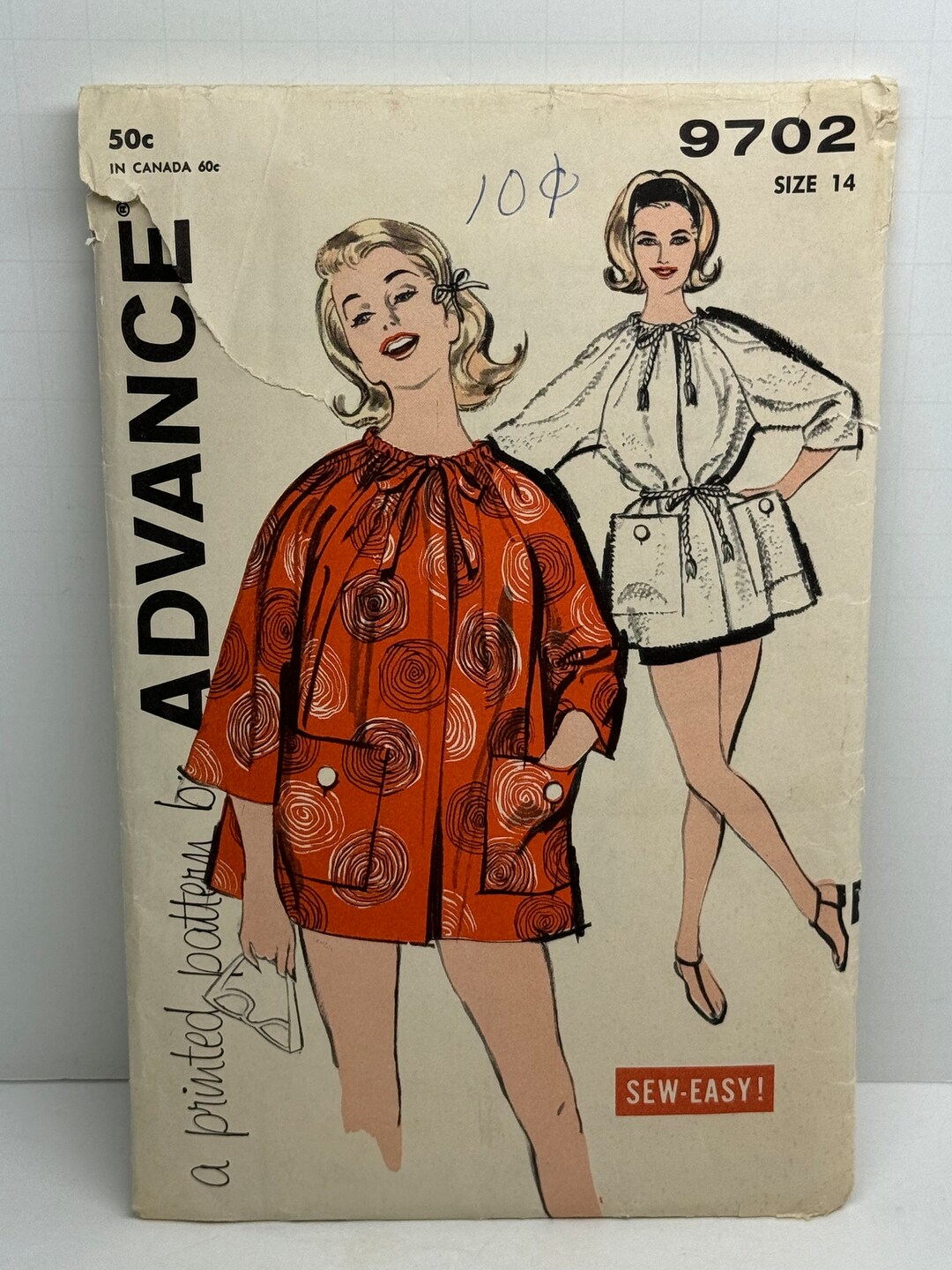 Advance 9702 1960s Beach Cover up Printed Sewing Pattern Vintage ...