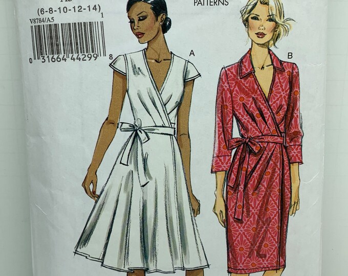 Misses Vogue 8784 Front Wrap Dress Sewing Pattern With Tie Belt Flared ...