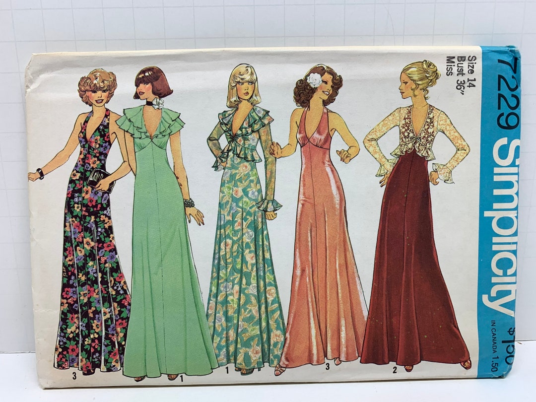 UNCUT Vintage 70s Simplicity 7229 BOHO Halter Top Dress and Jacket ...