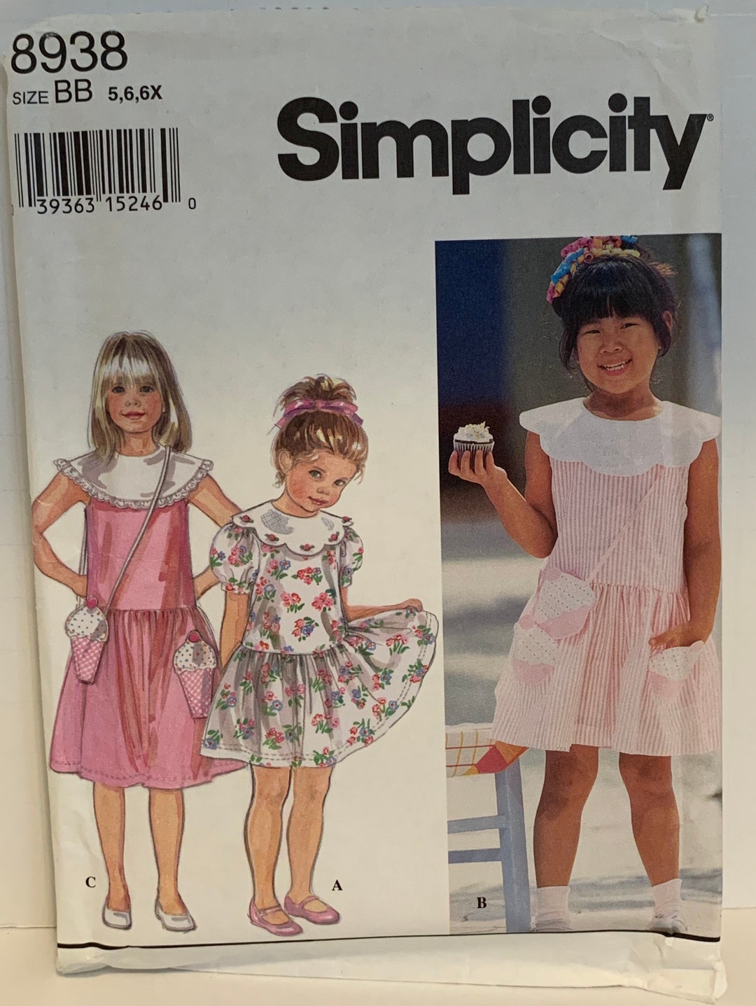 VTG 90s Simplicity 8938 Girls Dress in 2 Lengths and Cupcake Shoulder ...