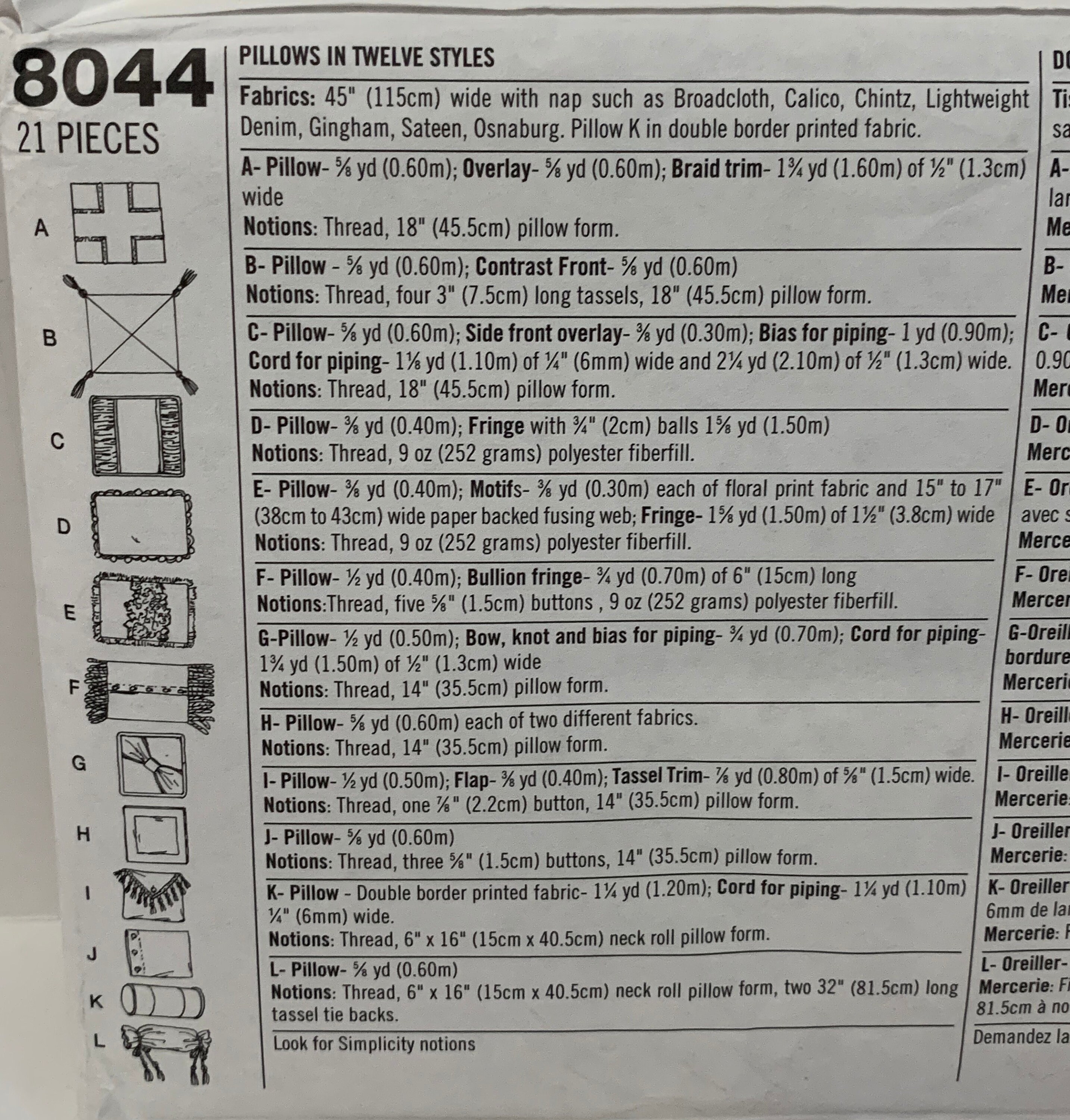 Simplicity 8044 Pillows Sewing Pattern 12 Decorator Styles | Etsy