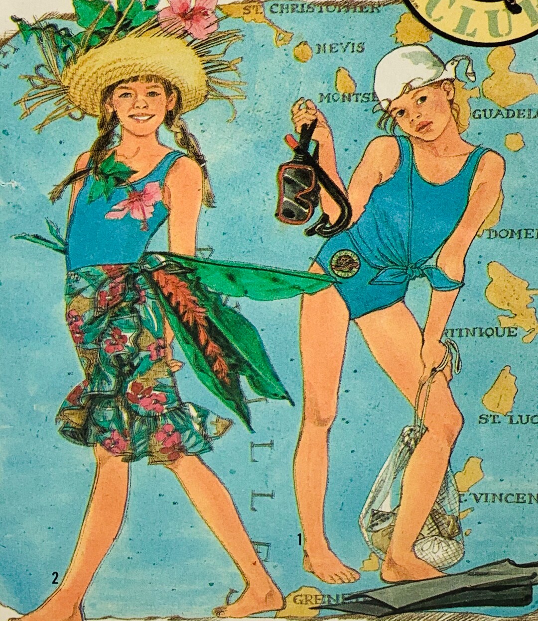 Girls Stretch Knit Bathing Suit and Wrap Sarong Beach Cover up Sewing ...