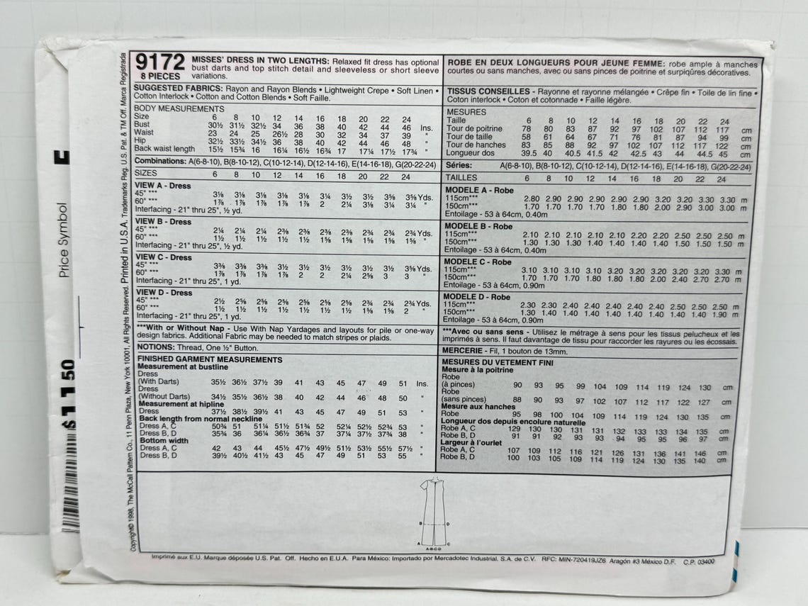 Mccall’s 9172 Misses One Hour Dress in Two Lengths Sewing Pattern Easy ...