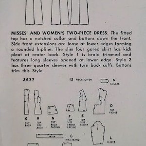 VTG Simplicity 3637 1950's Wiggle Suit Two-piece Dress Sewing Pattern ...