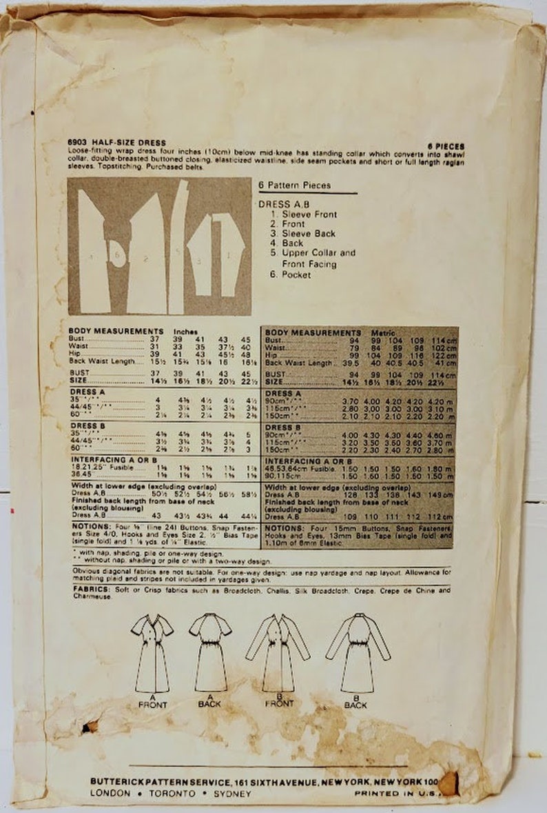 Vintage 1980 Butterick 6903 Misses Half Size Dress for the - Etsy
