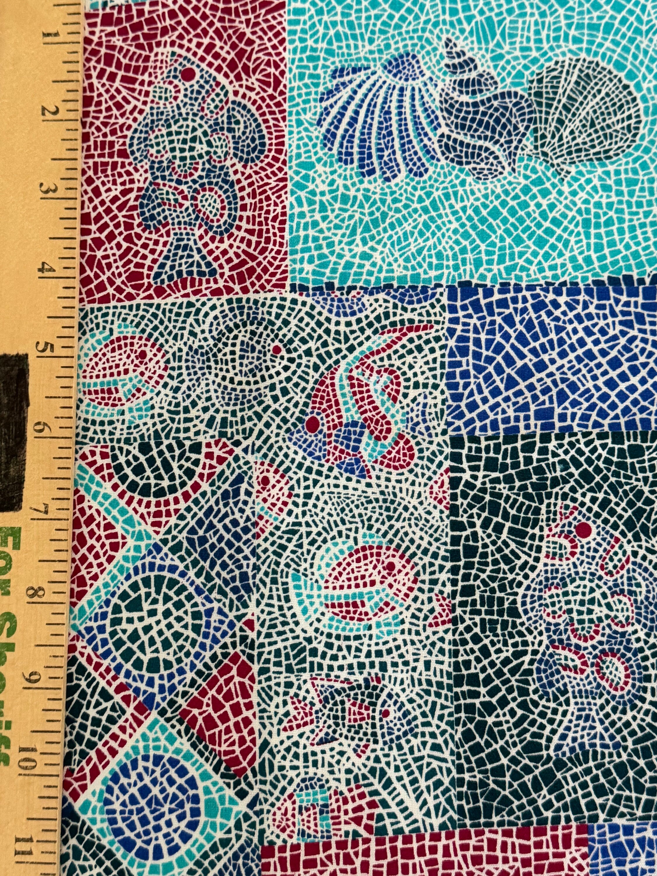 Beach Mosaic Fabric Shells Fish Coastal Cotton Quilting Home Decor ...