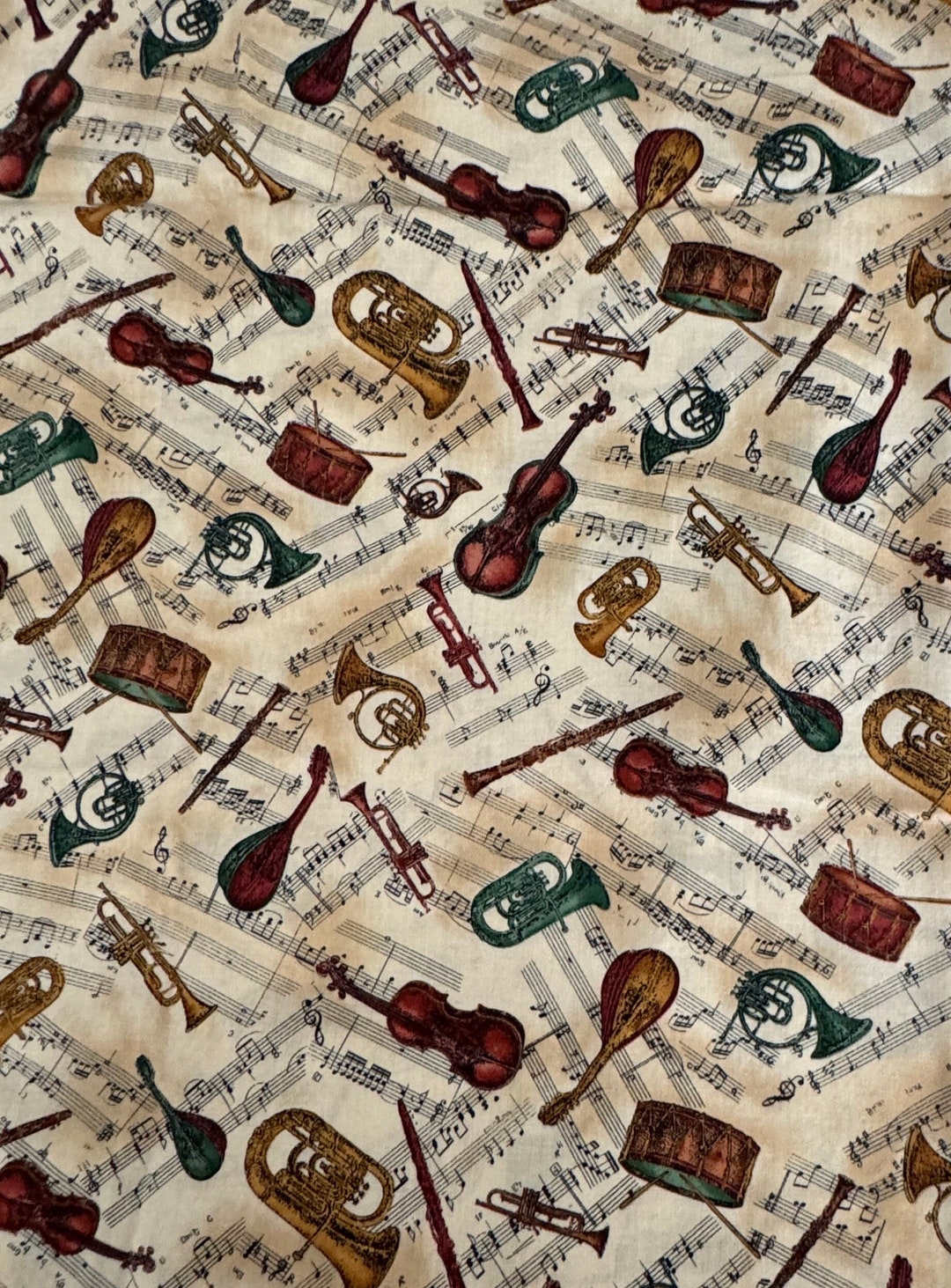 Music Lovers Cotton Fabric Musical Instruments Sheet Music Jazz Violin ...