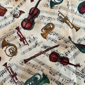 Music Lovers Cotton Fabric Musical Instruments Sheet Music Jazz Violin ...