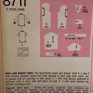 Vintage Simplicity 8711 Sewing Pattern Misses Pullover Shirt Long or ...