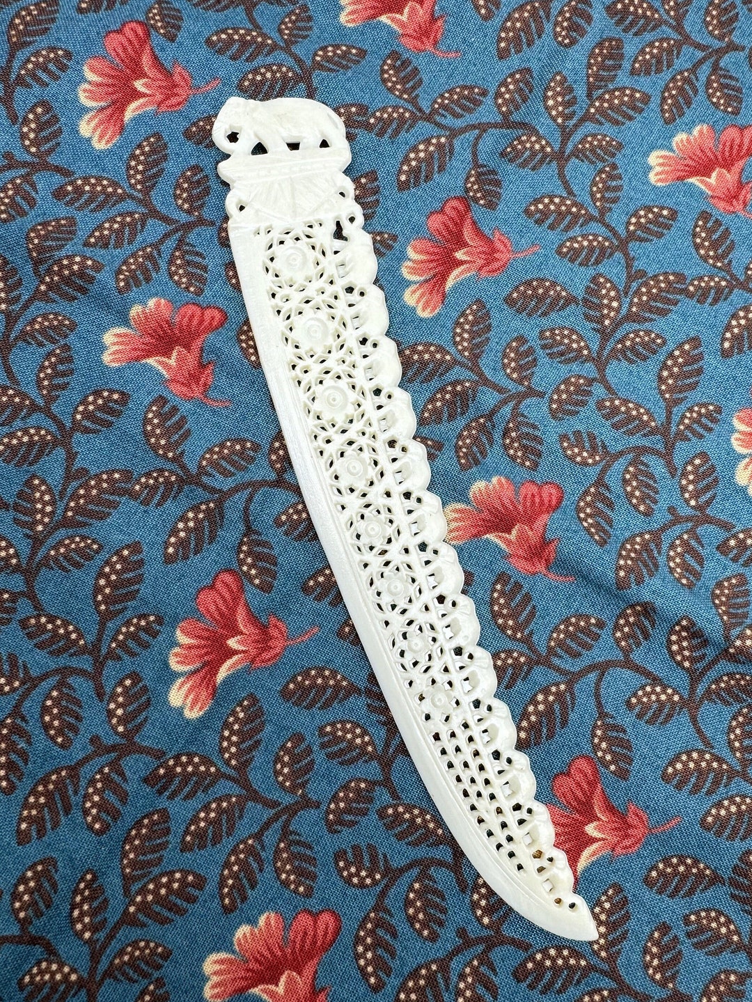 Vintage Carved Filigree Letter Opener Elephant Design Celluloid 7” Long ...