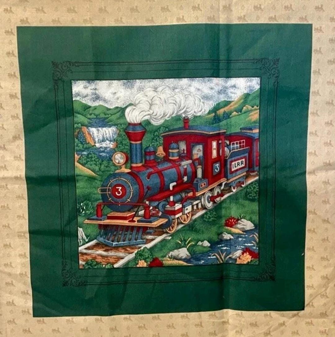 Steam Engine Locomotive Train Cotton Pillow Panels or Quilt Blocks ...