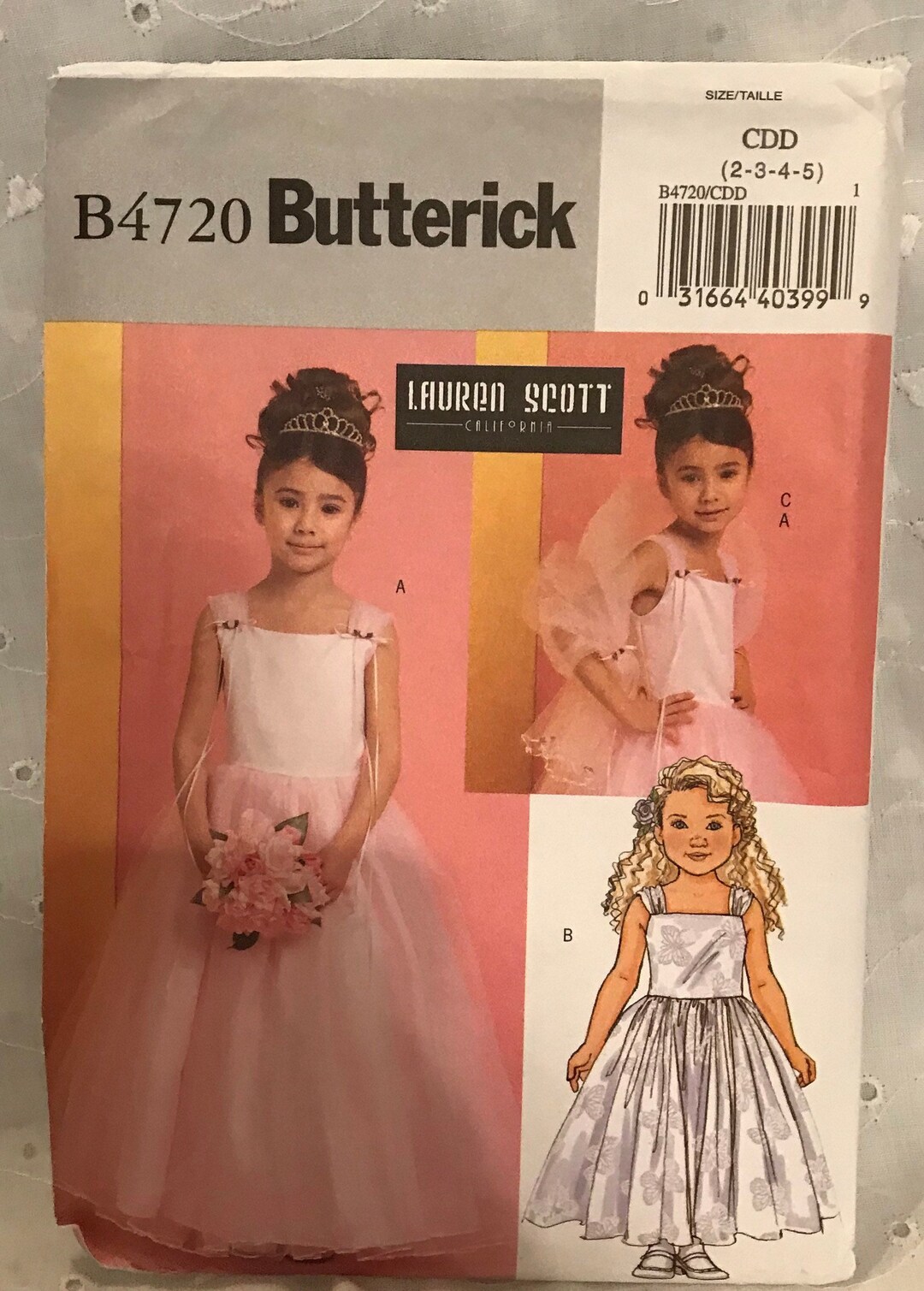Butterick 4720 Toddlers Girls Formal Dress Sewing Pattern Size 2 3 4 5 ...
