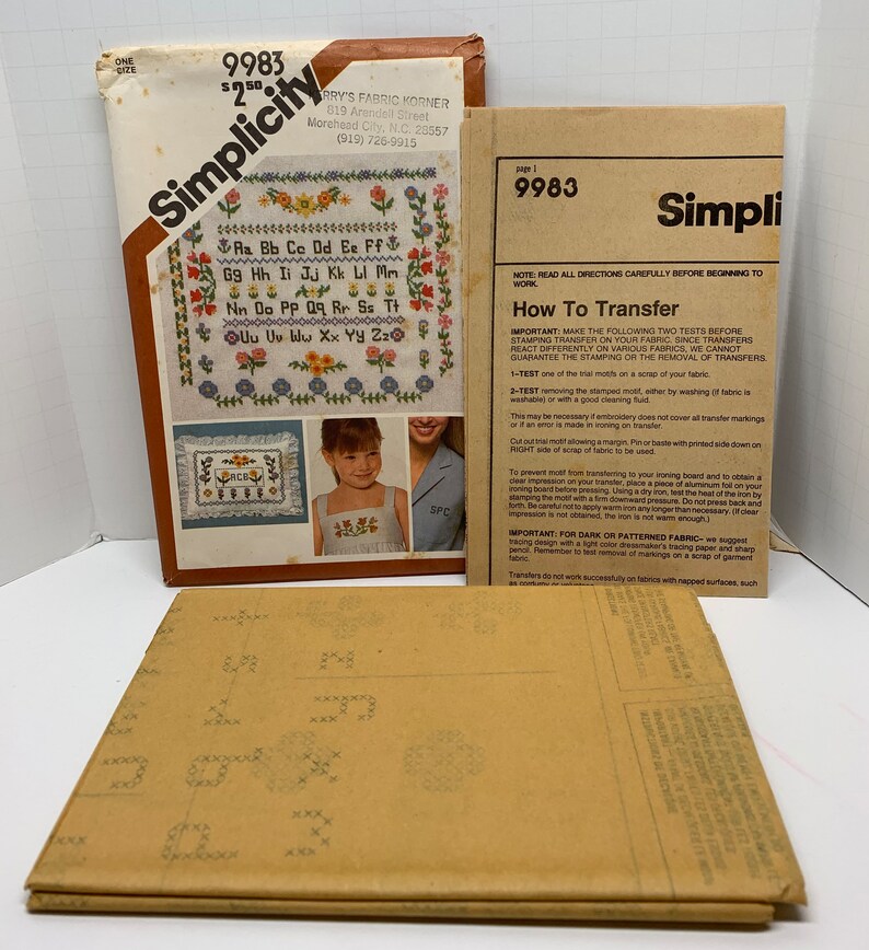 Vintage 80s Simplicity 9983 Cross Stitch Embroidery Transfer Pattern ...