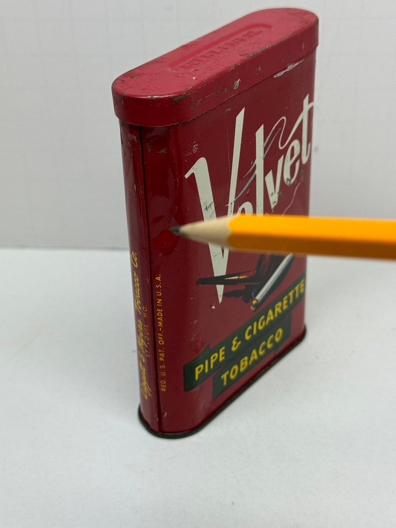 Vintage 1970s Velvet Pipe & Cigarette Tobacco Tin Red Smoking ...