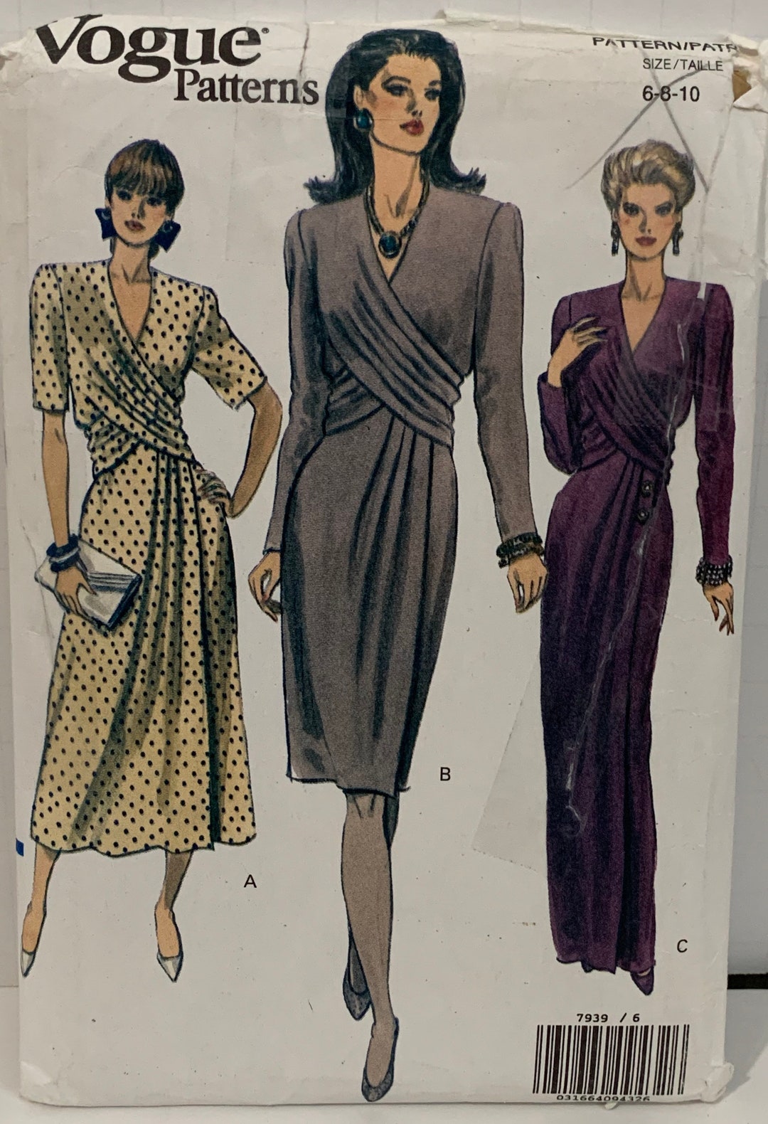 Vintage Vogue 7939 Crossover Front Dress in 3 Lengths V-neckline Short ...