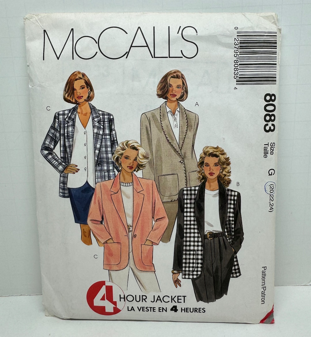 Mccall’s 8083 Misses Blazer Jacket Sewing Pattern One Button Close Easy ...