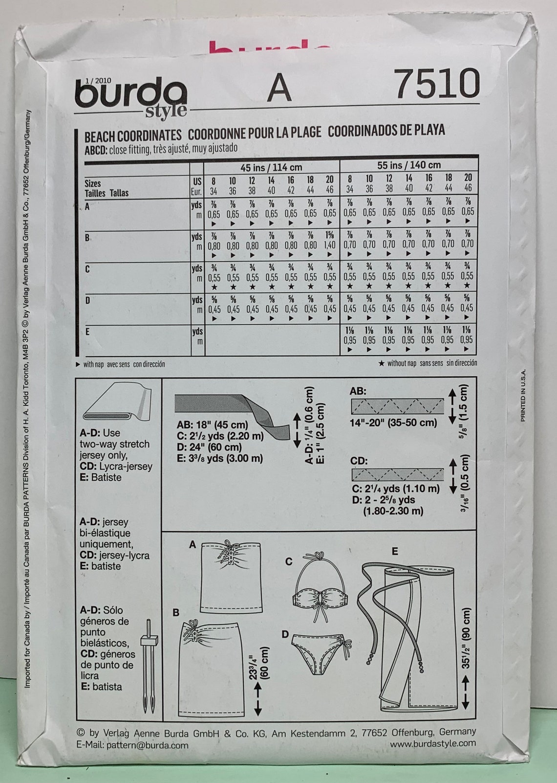Burda 7510 Bikini Bathing Suit Swimsuit and Wrap Sarong Skirt - Etsy