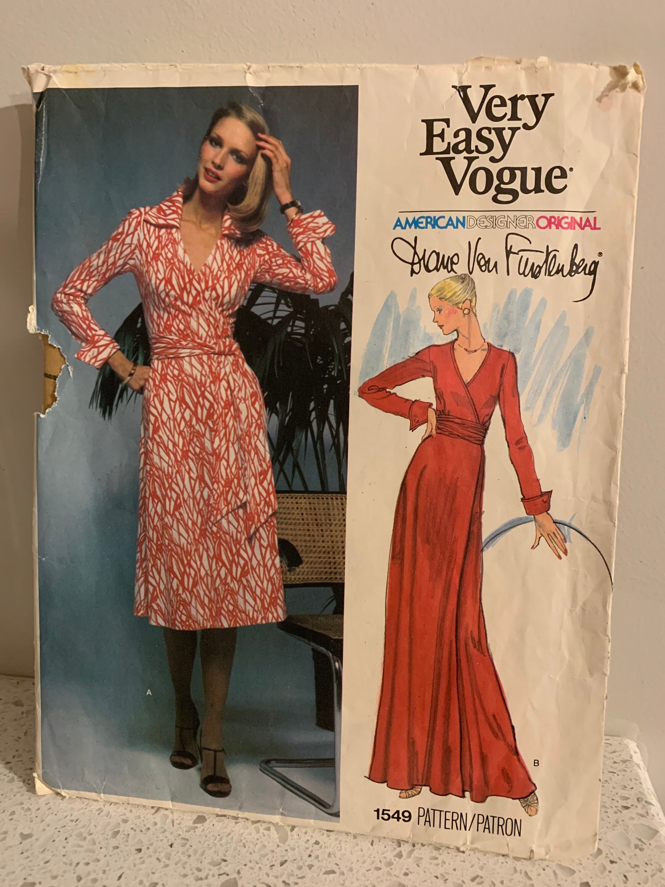 Vintage Vogue 1549 Diane Von Furstenberg Women's Misses Sewing Pattern ...