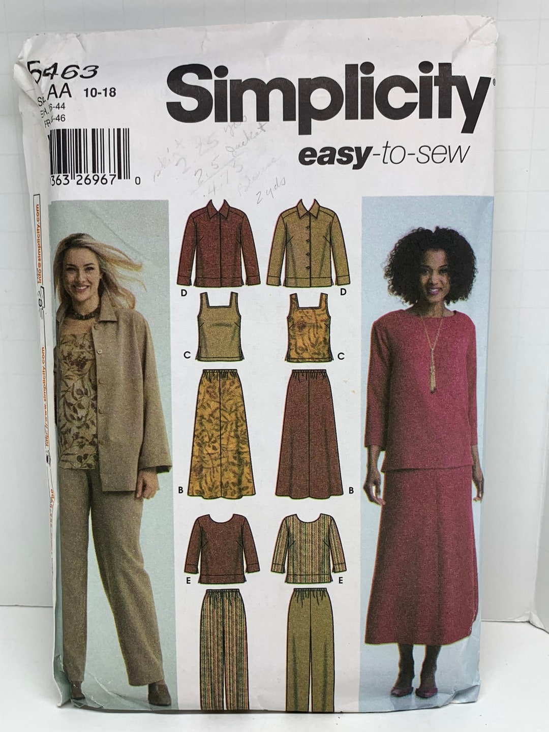 Misses Casual Separates Sewing Pattern Shirt Jacket Tank Top Pants ...